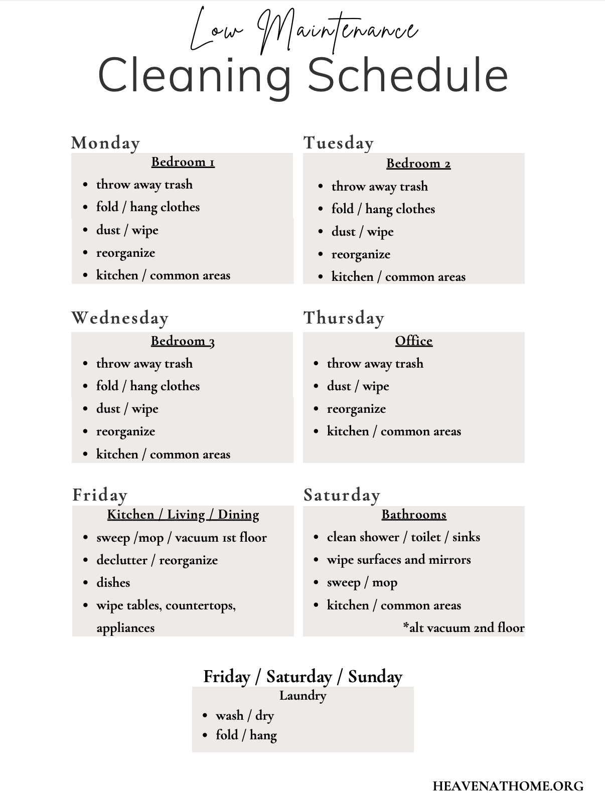 Schedules • Heaven at Home